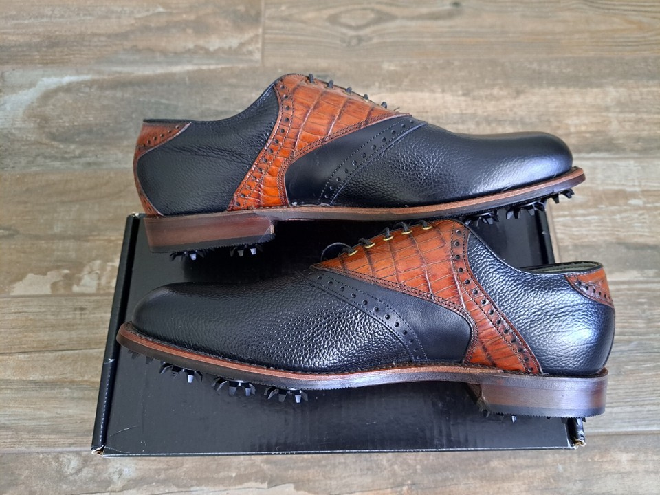 NEW Footjoy Classics Dry Premiere Mens Golf Shoes 50487 BLK/BRN Croc 11 ...