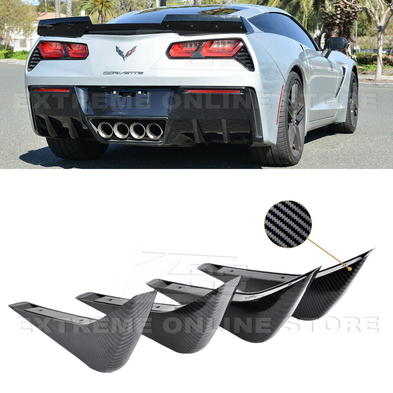 Fit 14-19 Corvette C7 Hydro Carbon Fiber Rear Bumper Fins Lower Air ...