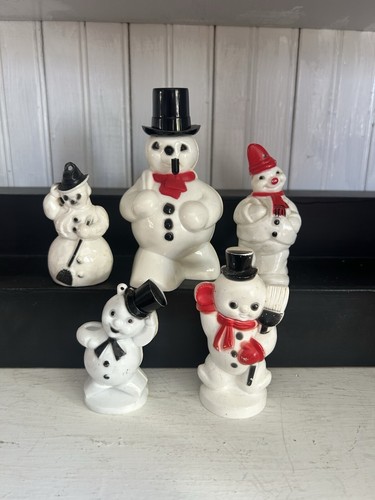 5 Vintage Christmas Snowman Hard Plastic Candy Containers Ornaments ...