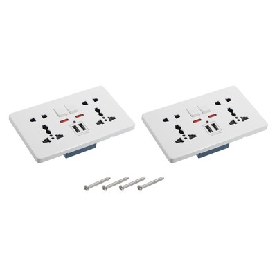 UK US Multi Socket Double Power Outlet Switched USB White 250V 13A Pack ...