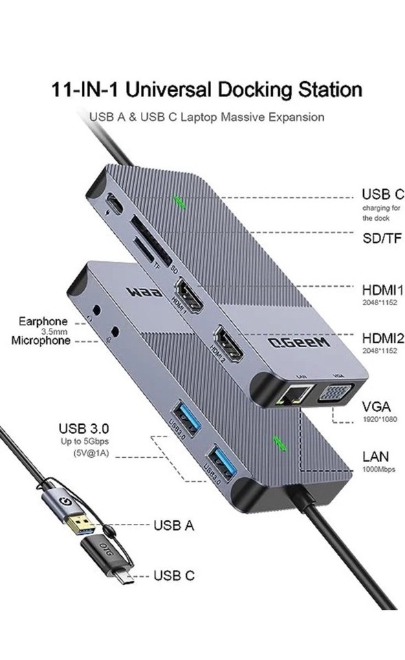 GiQ USB 3.0 Docking Station Triple Display USB C Laptop D3908-QGEEM ...