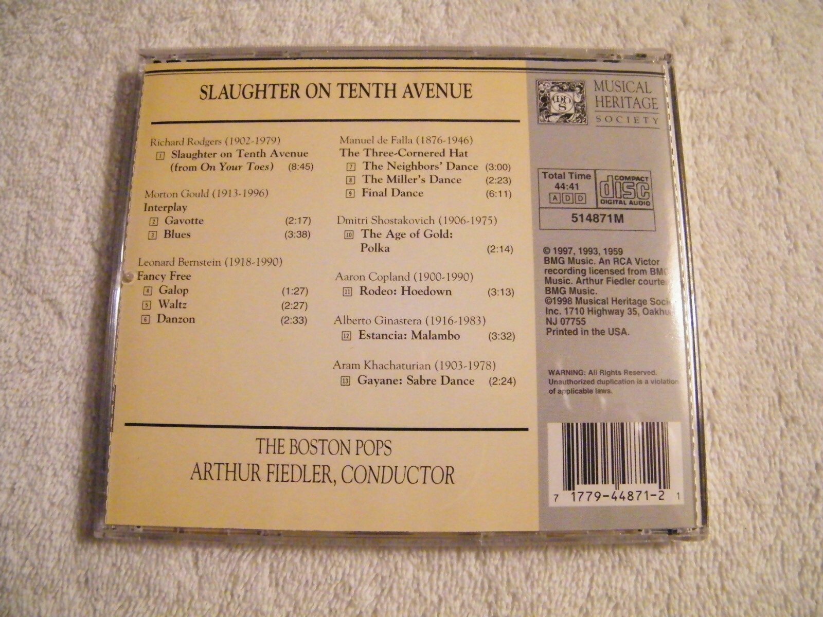 SLAUGHTER ON TENTH AVENUE - Boston Pops FIEDLER - CD MHS - 1997 ...