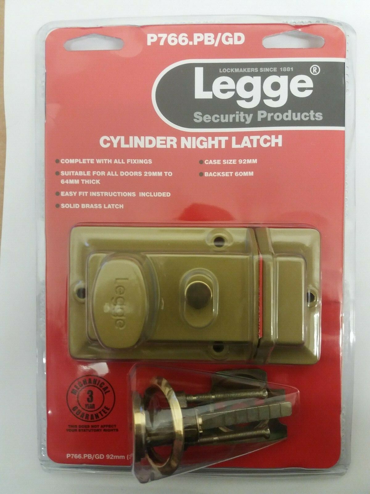 LEGGE 92mm DEADLOCKING NIGHTLATCH NIGHT LATCH & CYLINDER SOLID BRASS ...