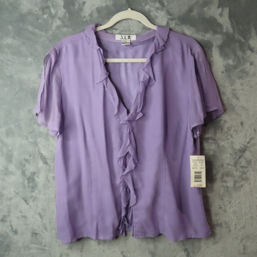 SLB 100% Silk Blouse Shirt Womens XL Purple Ruffle Flutter VTG TAGS ...
