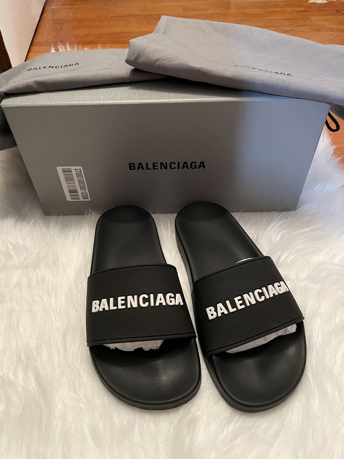 Balenciaga Black & White Logo Rubber Pool Slides Women's Size 36 for ...