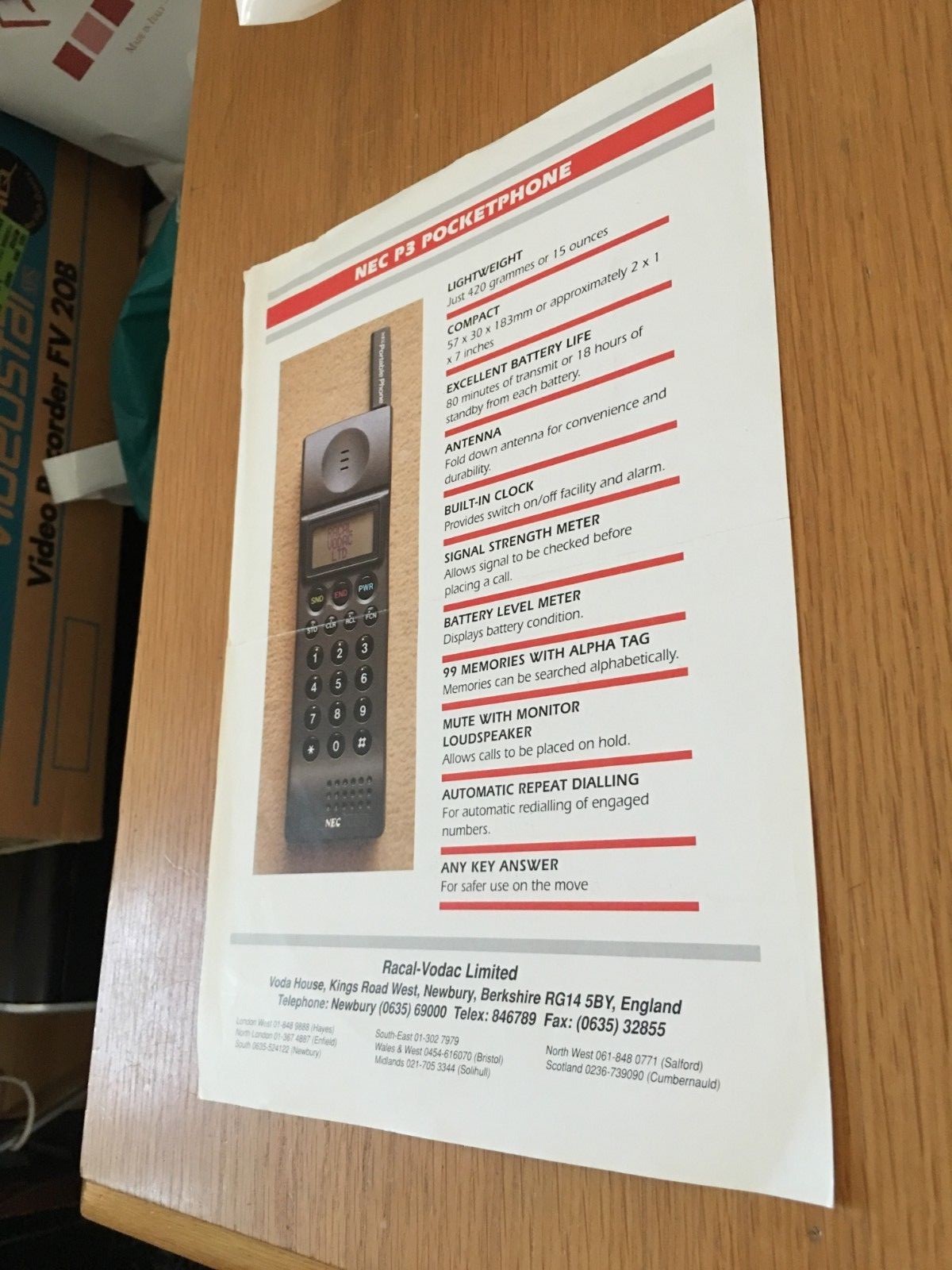 NEC P3 POCKETPHONE ADVERTISING LEAFLET RACAL-VODAC LIMITED VODAFONE | eBay