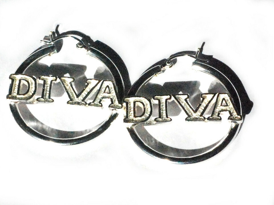 Sterling Silver DIVA Hoop Dangles Earring | eBay