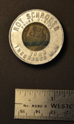 Vintage 1935 Encased Penny Good Luck Token. "Roy Schroder Your ...
