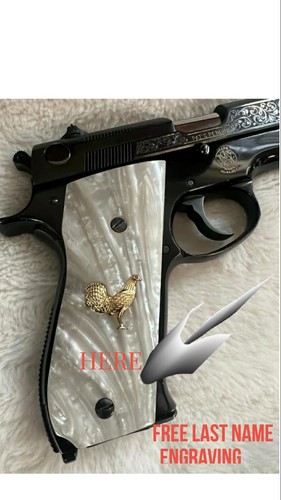 FREE NAME! Smith & Wesson 9mm model 39 GOLD Plated Rooster Pearl Pistol ...