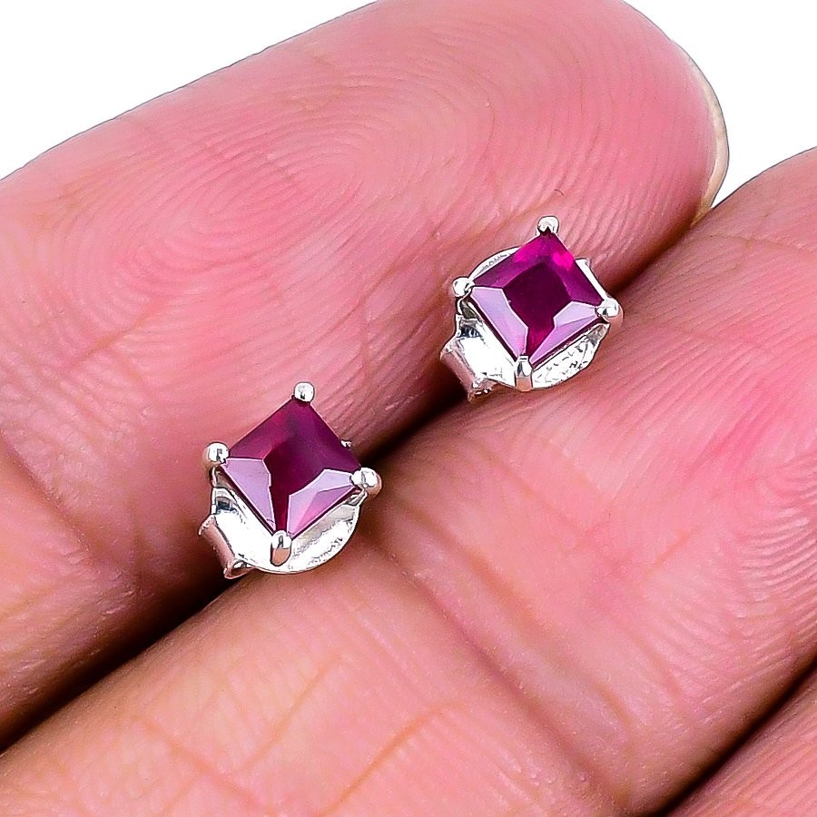 Natural Kashmir Red Ruby Engagement Stud Birthday Earrings Jewelry 925 ...