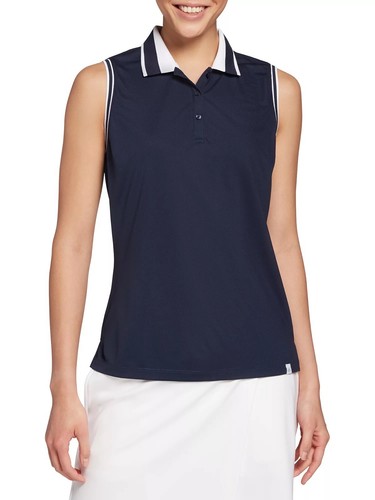 Lady Hagen Women's Pique Rib Trim Sleeveless Golf Polo Navy/white | eBay