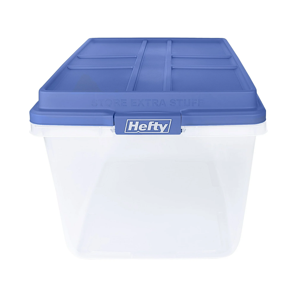 6 Pack Hefty 72 Qt. Clear Plastic Storage Bin with Blue HI-RISE Lid ...