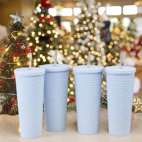 4Piece 26oz Plastic Soft Touch Textured Tumbler Cups with Lid, BPA Free ...