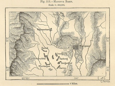 Manipur Basin. Imphal & environs. India. Sketch map 1885 old antique ...