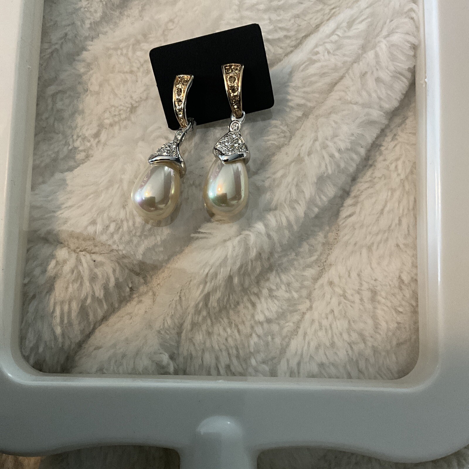 Vintage Large Faux Pearls Drop Shape Champagne Clear … - Gem