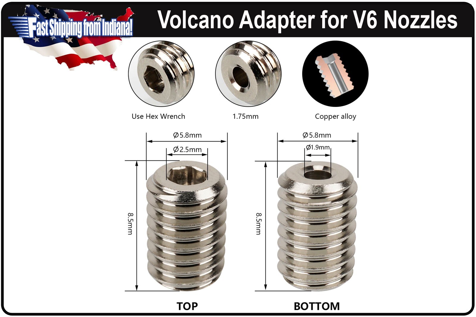 Volcano V6 Nozzle Adapter: Use Your V6 Hotend Nozzles With Your Volcano ...