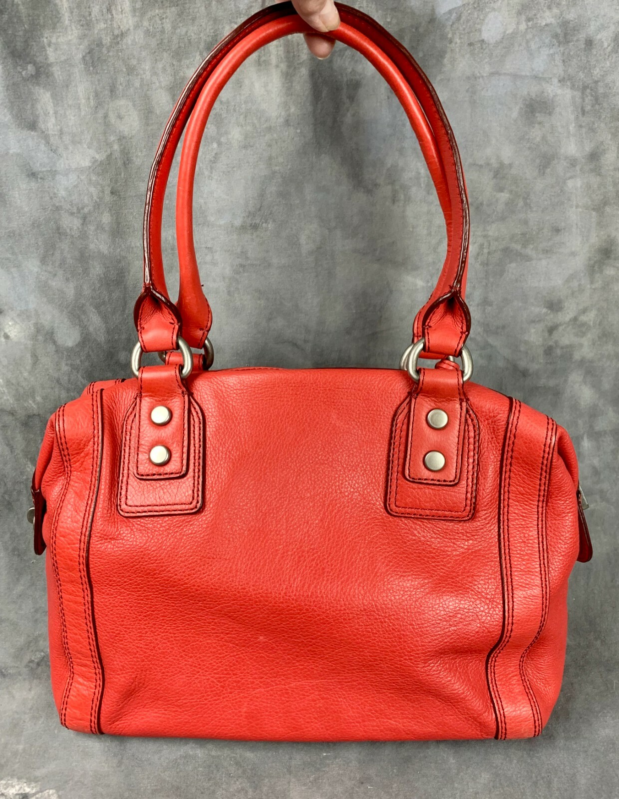 Fossil Red Heavy Pebbled Leather Handbag Purse - Gem