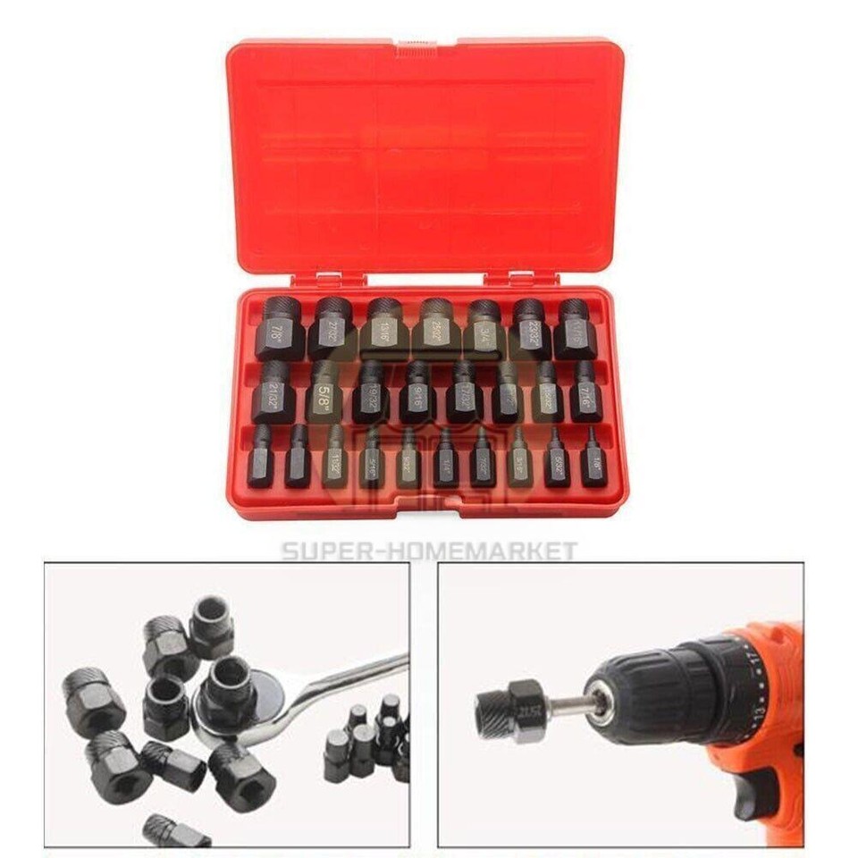 25PCS Multi-Spline Screw Extractor Set Hex Head Bit Socket Wrench Bolt ...