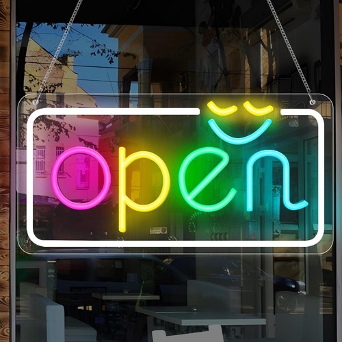15.7"x7.9" Open Neon Sign Smile LED Light Business Store Coffee Shop ...