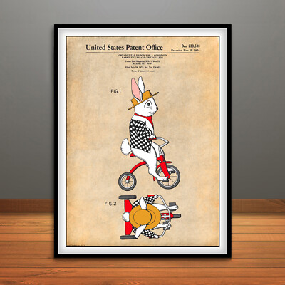 1974 Bunny Rabbit Patent Print Colorized Art Drawing Poster | eBay