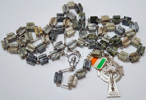 Large Irish Green Square Connemara Marble Rosary Heavy Erin Crucifix ...