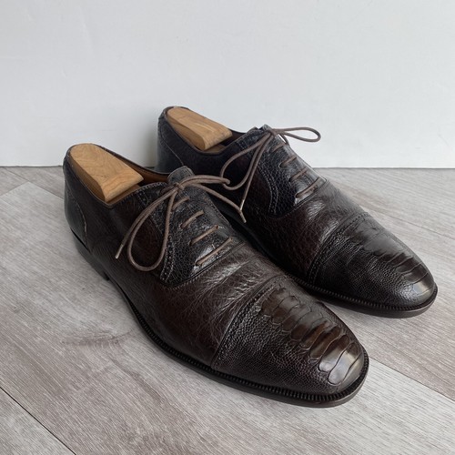 Magnanni Men’s Oxfords Lace Up Dress Shoes Brown Genuine Ostrich ...