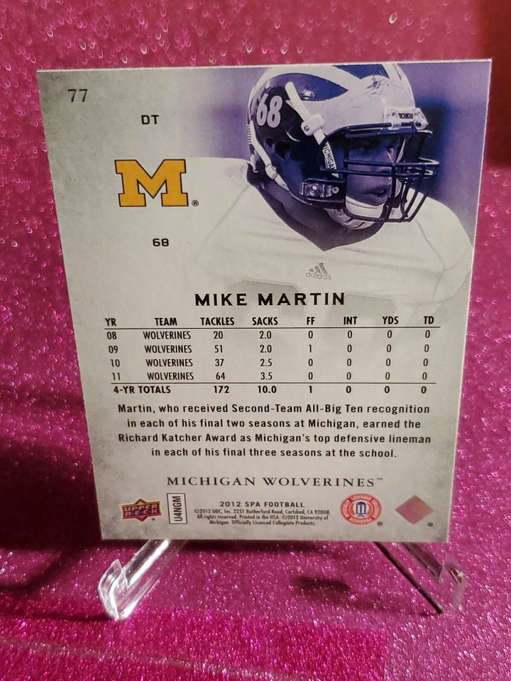 2012 SP Authentic Mike Martin #77 Michigan Tennessee Titans RC Rookie ...