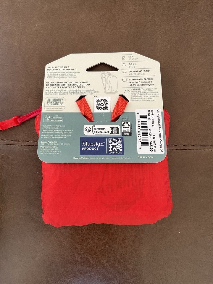 Osprey Stuff Pack Ultralight Backpack Orange | eBay
