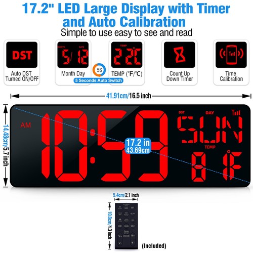17.2" Large Digital Wall Clock Bluetooth Sync time,Precise Clocks with ...