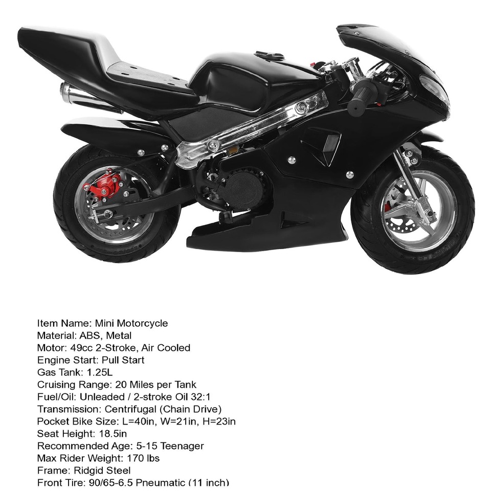 Motorbike 49CC 2Stroke Gas Pocket Rocket Bike for Kids Mini Motorbike ...