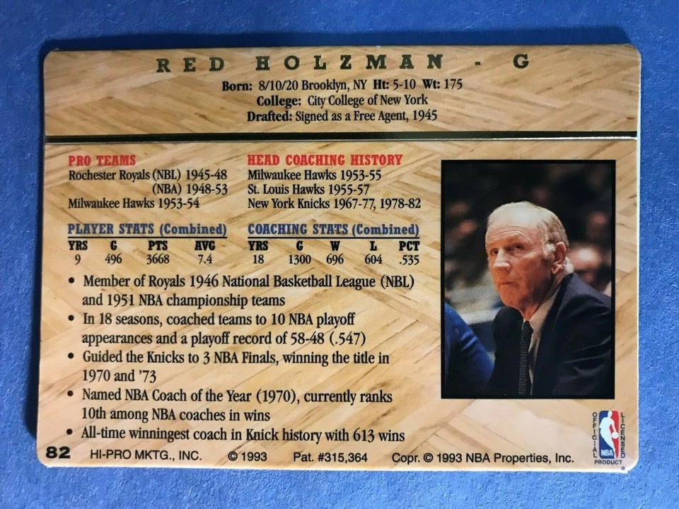 SIGNED RED HOLZMAN 1993 BASKETBALL ACTION PACKED HALL OF FAME AUTOGRAPH ...