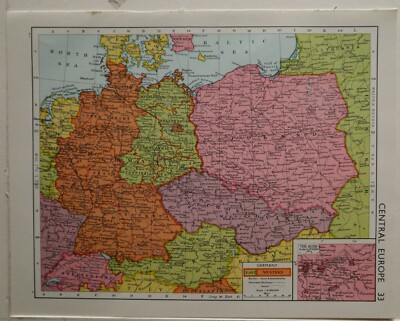 1961 MAP - CENTRAL EUROPE POLAND GERMANY THE RUHR CZECHOSLOVAKIA ...