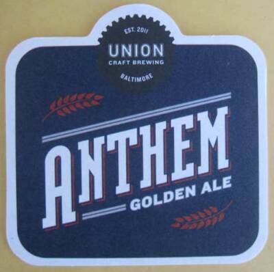 ANTHEM GOLDEN ALE, DUCKPIN PALE Beer COASTER Mat, Union, Baltimore ...