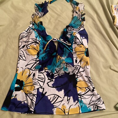 Be Creative Floral Woman's Halfter Ruffle Bathing Suit Top - Size 10 | eBay