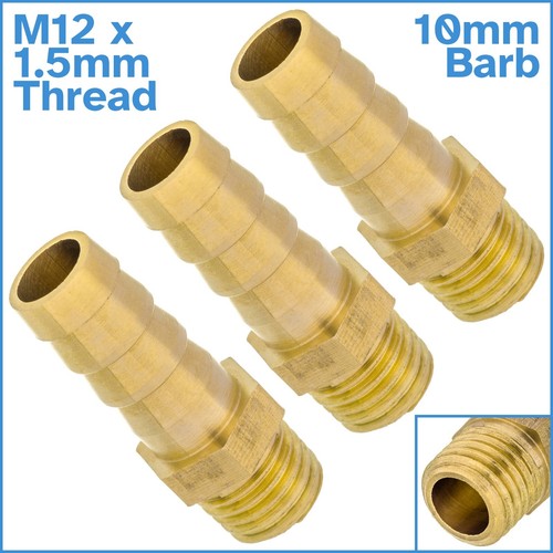 3x Brass 10mm Barb Hose To M12 x1.5mm Male Threaded Pipe Fitting Tail ...
