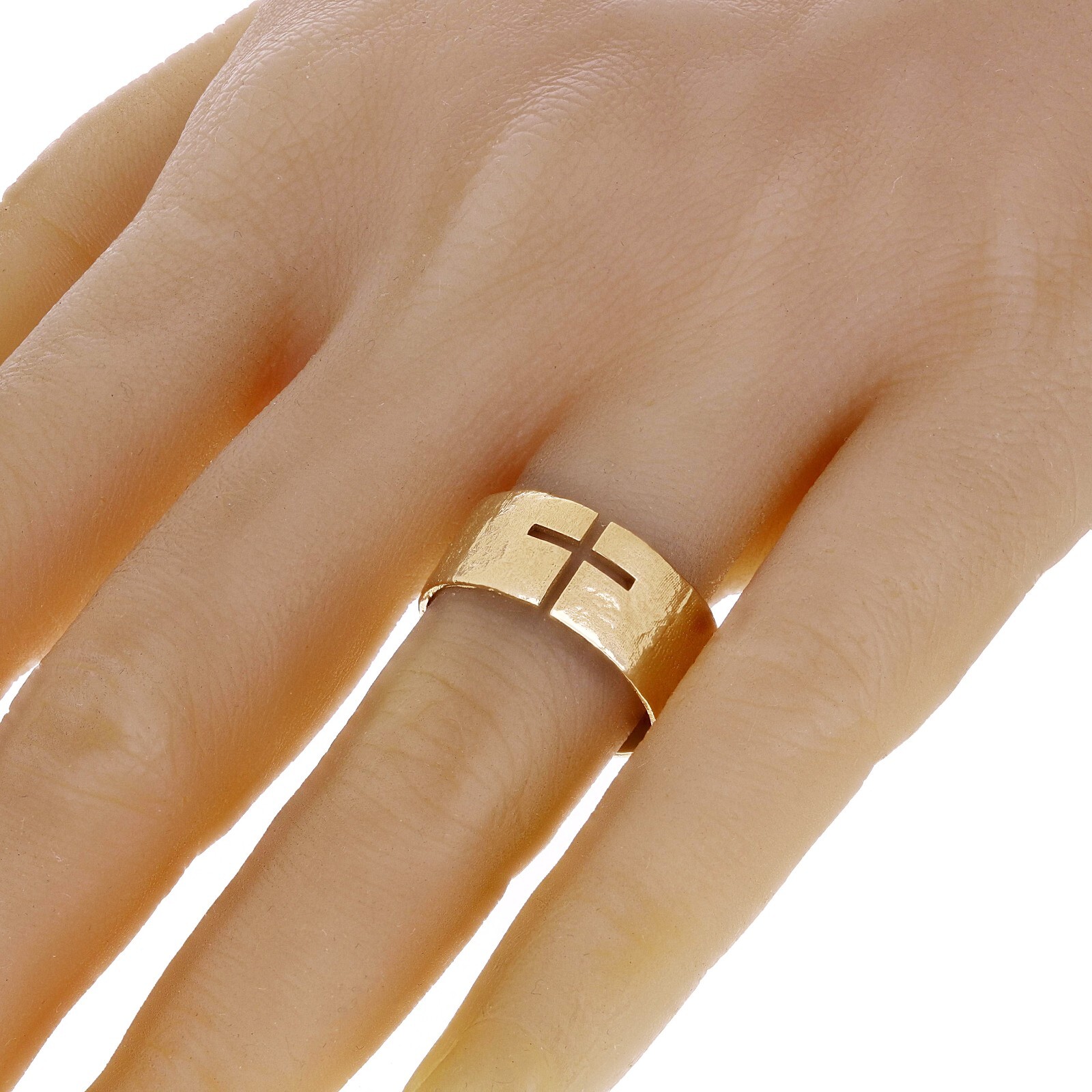 14k Yellow Gold Hammered Finish Open Front Cut-out Cross Ring Size 9 -9 ...