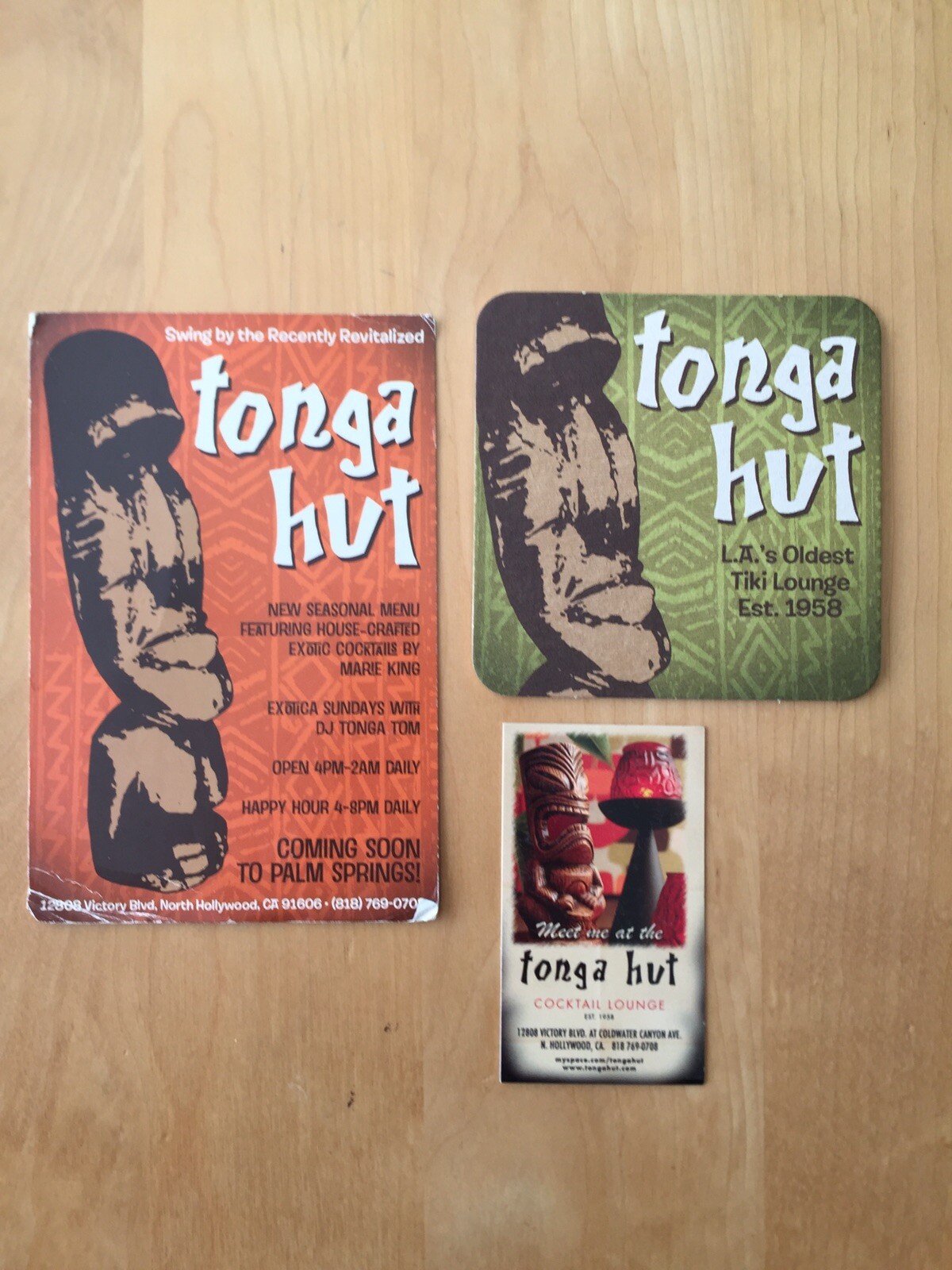 VTG Tonga Hut Tiki Bar N. Hollywood CA Ad Card, Coaster, Business Card ...