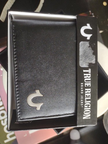 True Religion Men's Black Leather Bifold Wallet RFID Protection | eBay