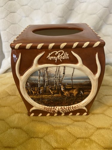 Terry Redlin Tissue Box Cover Porcelain Whitetail Deer Horns RARE ...