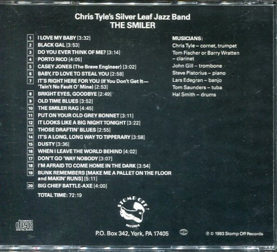 Chris Tyle's Silver Leaf Jazz Band The Smiler 1993 Stomp Off Records CD ...