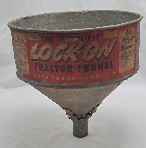 Unmolested Galvenized Antique Vintage Lock-on Tractor Oil Funnel. Label Included | eBay