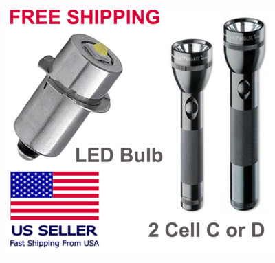 Maglite Flashlight 2 Cell C or D, 3V, 3 Watt, LED Replacement/Upgrade ...