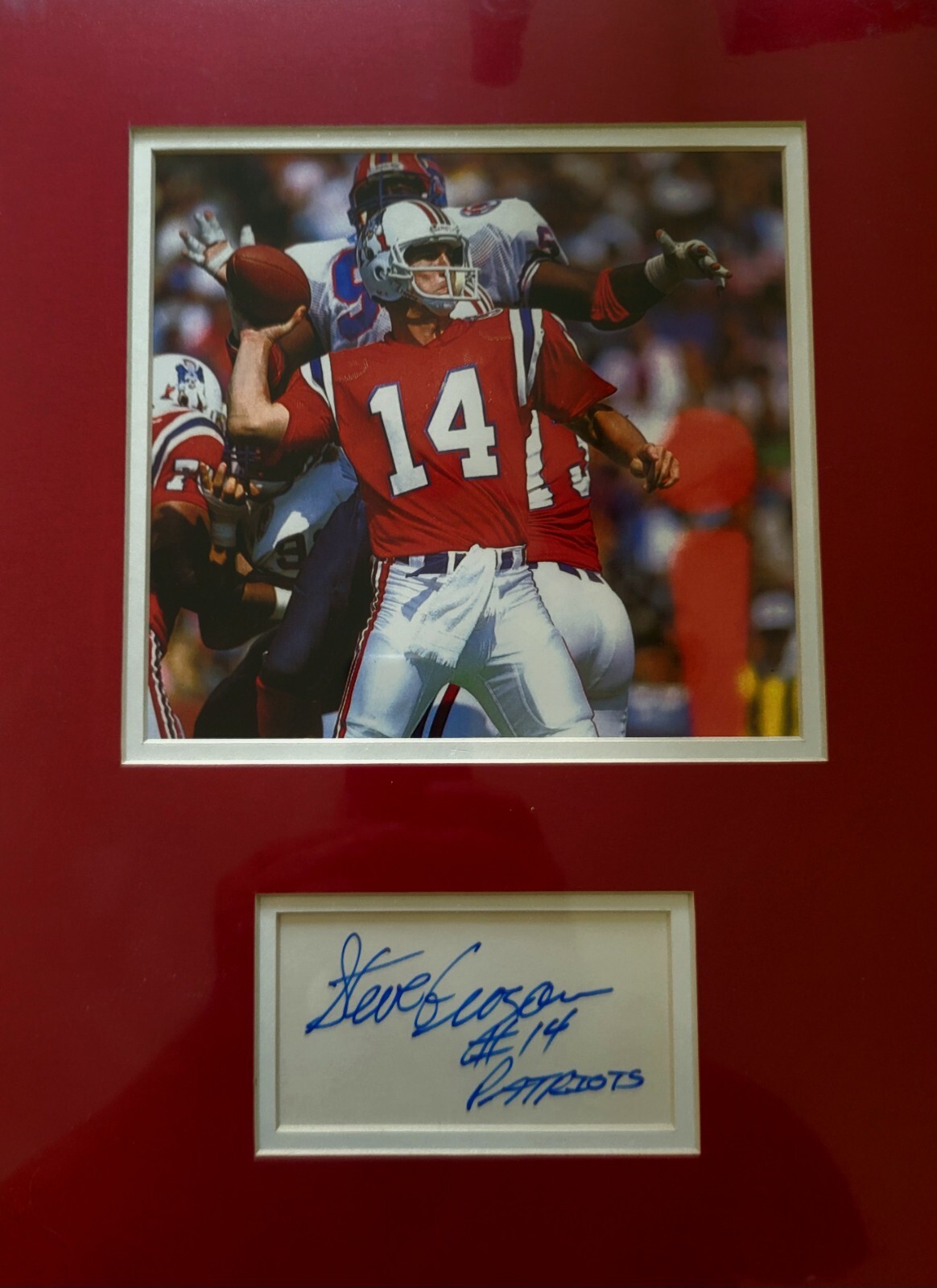 STEVE GROGAN, NEW ENGLAND PATRIOTS QUARTERBACK, SIGNED DOUBLE MATTED w ...