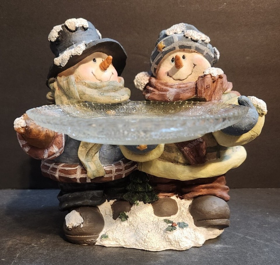 Serving Dish Winter Snowman Gift Collection Snowmen Holding Glass Tray ...