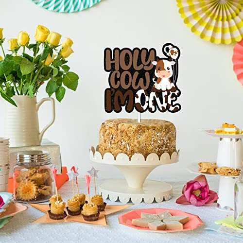 Brown Glitter Cow Cake Topper Cheer to Farm Festival Holy Cow I’m One ...
