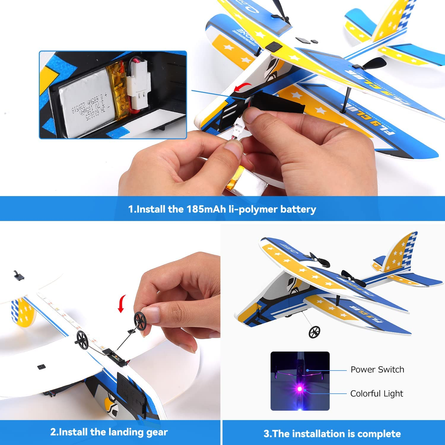 DEERC RC Plane, 2.4GHZ Remote Control Airplane W/ 3 Batteries & 6-Axis ...