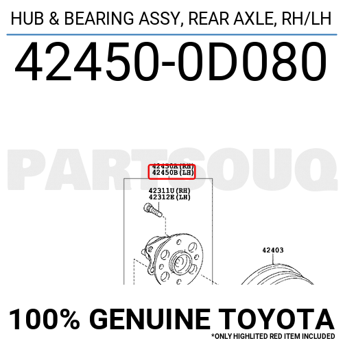 424500D080 Genuine Toyota HUB & BEARING ASSY, REAR AXLE, RH/LH | eBay