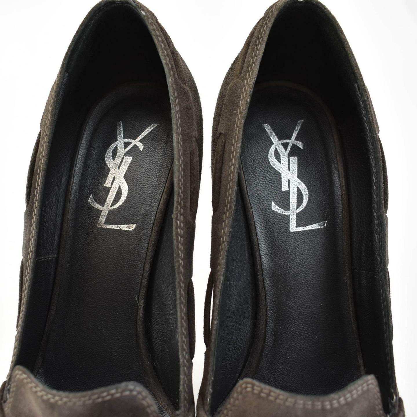 YSL: Brown, Suede Leather Platform Loafer Heels/Pumps… - Gem