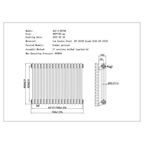 UK Radiators 600mmH x 768mmW 2 Column Anthracite Traditional Heater ...