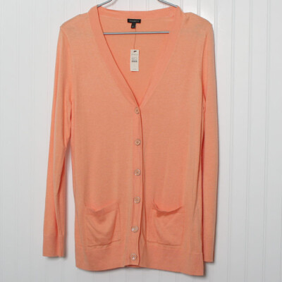 Talbots Orange VNeck Long Sleeve Pockets Cotton Blend Tunic Cardigan ...
